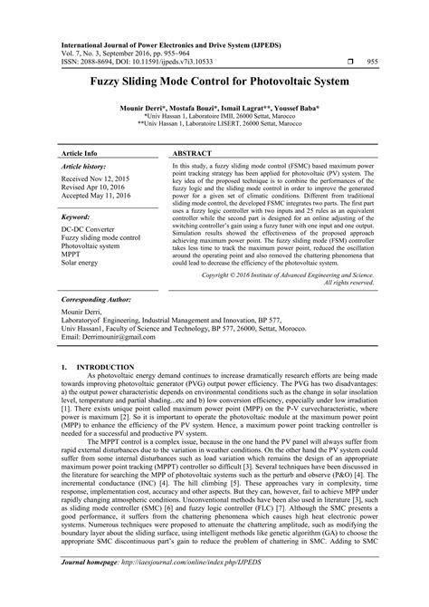 fuzzy sliding mode control for photovoltaic system pdf