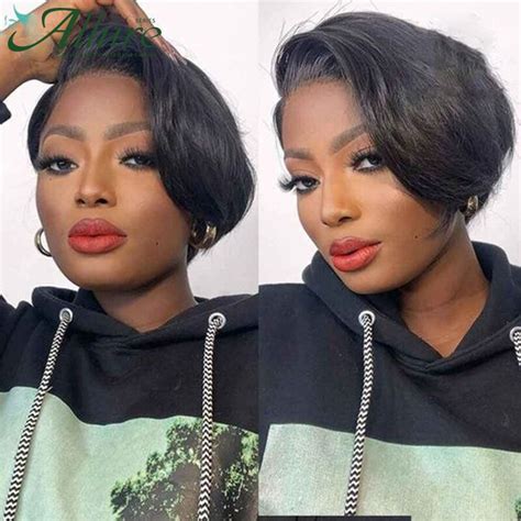 짧은 픽시 컷 밥 T 부분 레이스 인모 가발 투명 픽시 밥 레이스 프런트 가발 옴브레 블론드 브라운 가발 여성용 얼루어 Aliexpress