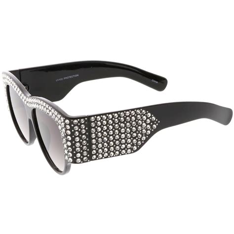 Womens Handcrafted Oversize Horned Rim Rhinestone Sunglasses Zerouv