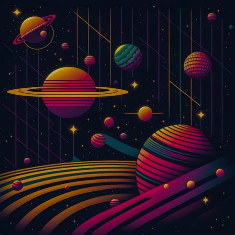 Premium Photo Retro Syntwave Space Repeating Pattern
