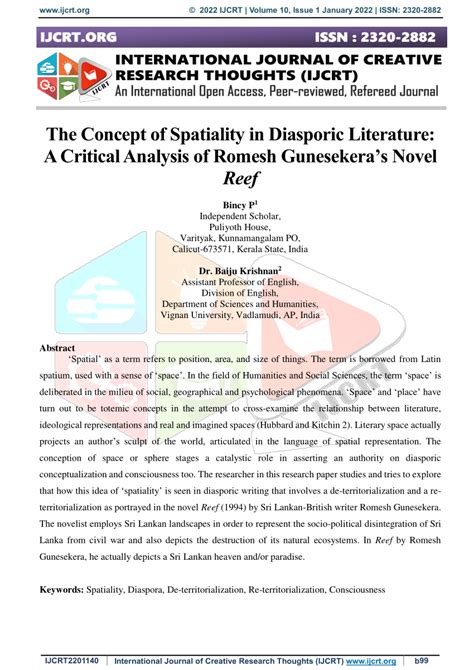 Pdf The Concept Of Spatiality In Diasporic Literature A Critical Analysis Of Romesh