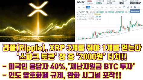 리플ripple Xrp 3개를 줘야 1개를 얻는다 스파크 토큰 장 중 2000원 터치 미국인 응답자 40