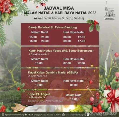 Jadwal Misa 3 Kapel Di Wilayah Paroki Katedral Bandung Untuk Natal 2023