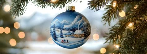 This Hand Painted Christmas Ball Depicts A Winter Landscape Hanging On