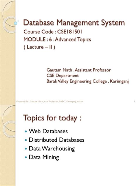 Module 6 Lecture 2 Web Databases Pdf Databases Data Warehouse