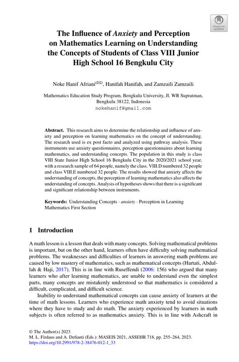 pdf the influence of anxiety and perception on mathematics learning