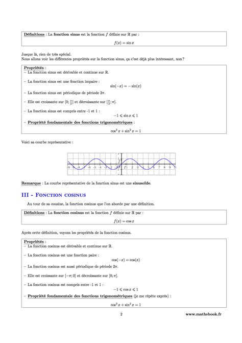 Fonction Sinus Et Cosinus Cours Pdf à Imprimer Maths Terminale S
