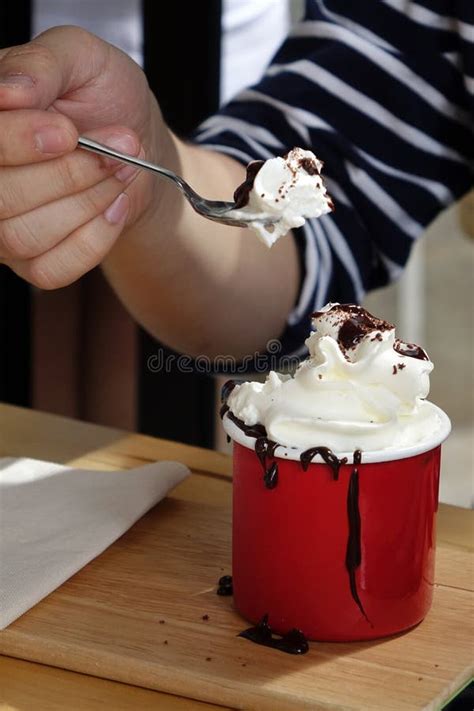 Whipped Cream Topping With Chocolate Sauce Stock Photo Image Of Cream Vanilla