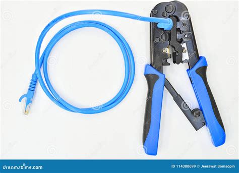 Blue Crimping Tool With A Computer Network Cable Stock Image Image Of Single Technology