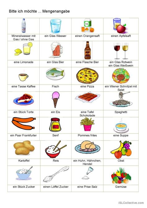 Bilderwörterbuch Mengenangab Deutsch DAF Arbeitsblätter pdf doc