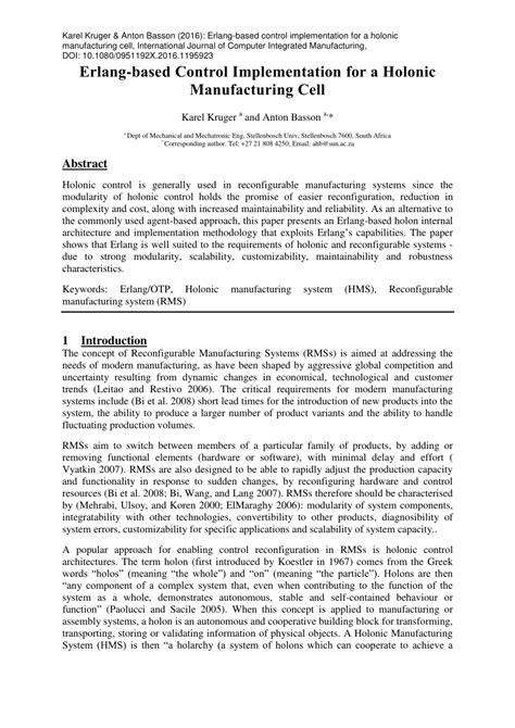 Pdf Erlang Based Control Implementation For A Holonic Manufacturing Cell