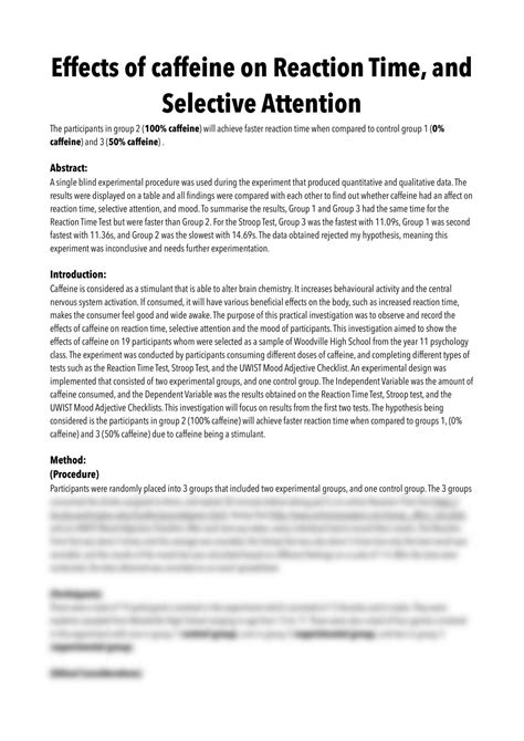 Effects Of Caffeine On Reaction Time And Selective Attention Assignment