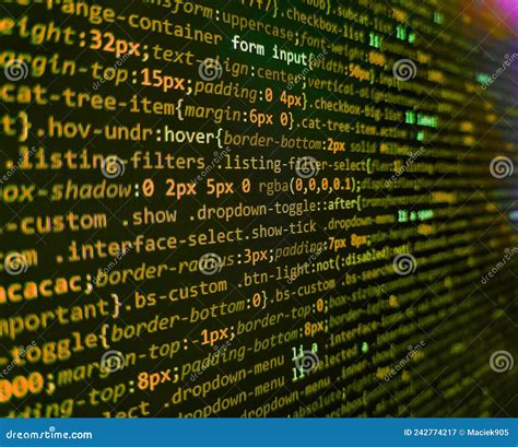 Html Css3 Source Code On Lcd Screen With Black Background Programming Code Abstract Screen Of