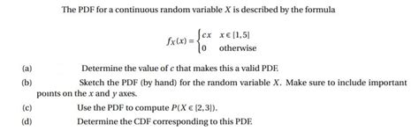 Solved The PDF For A Continuous Random Variable X Is Chegg Com