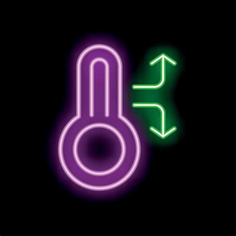 Neon Icon Of Thermometer Showing Temperature Increase And Decrease