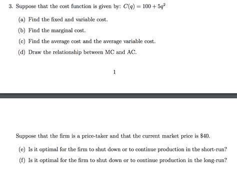 Solved Suppose That The Cost Function Is Given By C Q Chegg