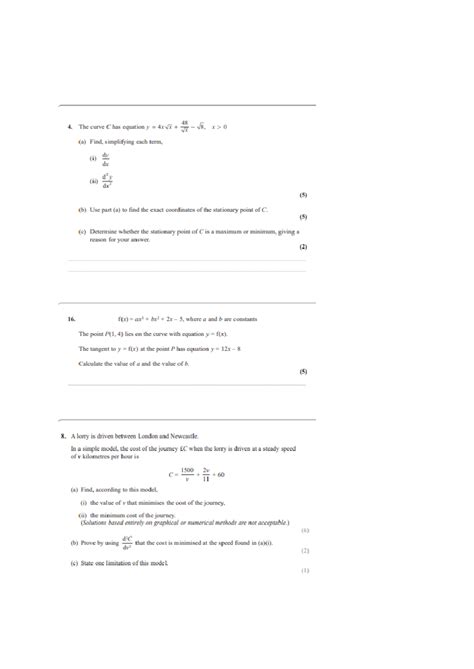 Differentiation Questions 4 The Curve C Has Equation V8 48 A Find