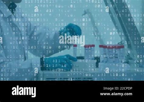 animation of binary coding data processing over caucasian male