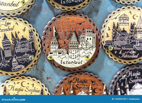 Collection Of Souvenirs Of Colorful Magnets With Istanbul Popular
