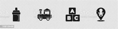 세트 아기 병 장난감 기차 Abc 블록과 더미 젖꼭지 아이콘 벡터 블록에 대한 스톡 벡터 아트 및 기타 이미지 블록 아이콘