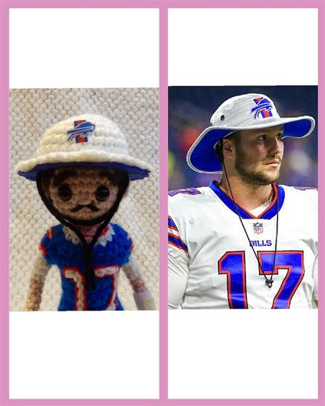 Crochet Buffalo Bills Josh Allen Doll Wearing Hat Custom Personalized