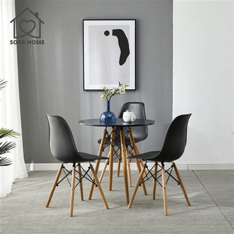 ชุดโต๊ะกลม โต๊ะคาเฟ่ สไตล์โมเดิร์น สีดำ Set2 โต๊ะ 1 ตัว เก้าอี้ 3 ตัว Dewd3w P03