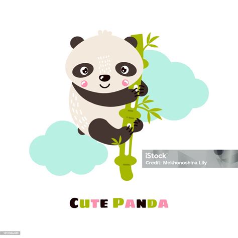 대나무 가지에 매달려 있는 아기 팬더 귀여운 벡터 일러스트레이션 곰에 대한 스톡 벡터 아트 및 기타 이미지 곰 귀여운 꼬리 Istock