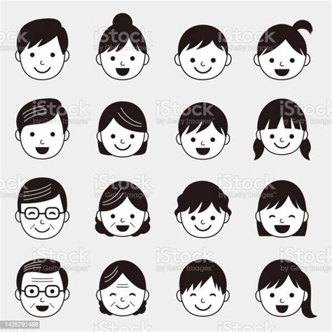 흑백 가족 얼굴 아이콘 세트 아기에 대한 스톡 벡터 아트 및 기타 이미지 아기 아바타 아이콘 Istock