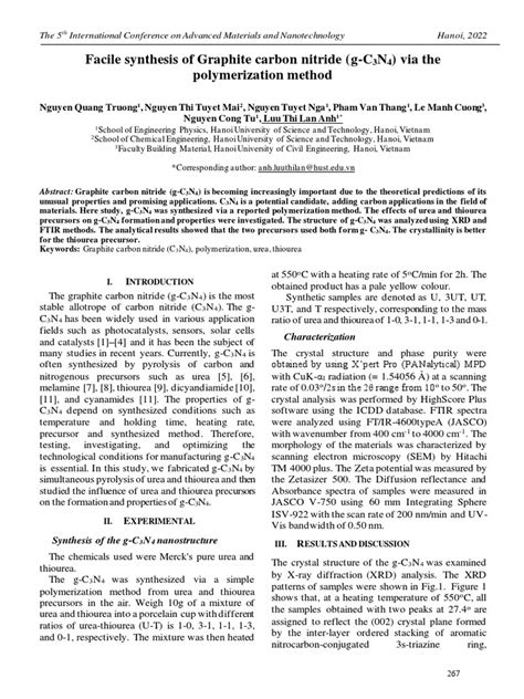 Facile Synthesis Of Graphite Carbon Nitride G C3n4 Via The Pdf