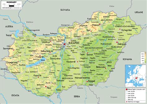 Large Size Physical Map Of Hungary Worldometer