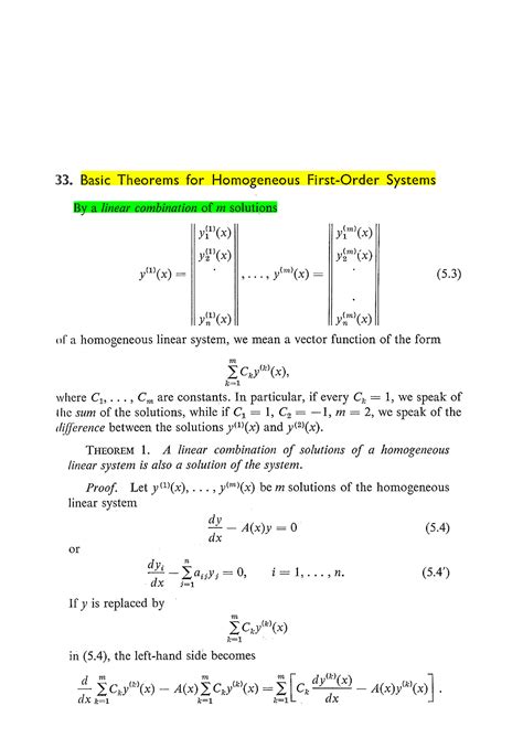 SOLUTION Basic Theorems For Homogeneous First Order Systems A By A Linear Combination Of To
