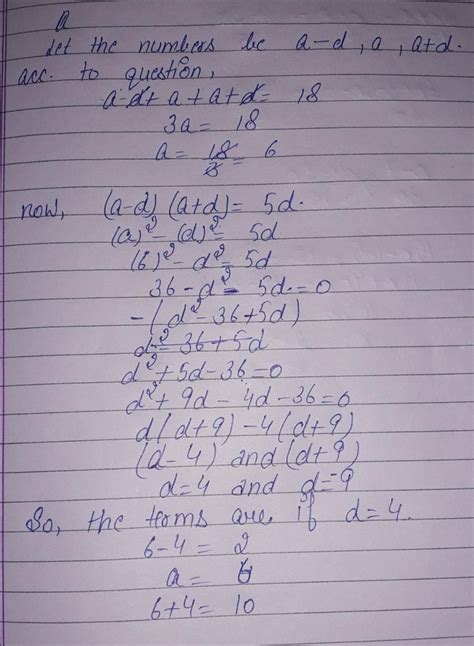The Of The First Three Numbers In An Arithmetic Progression Is If The Product Of