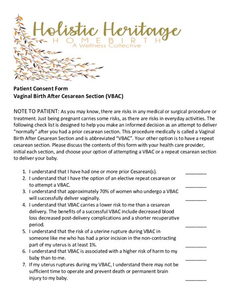 Fillable Online Vbac Patient Consent Formdocx Fax Email Print Pdffiller