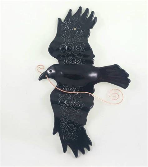 Raven Bird Ceramic Wall Sculpture Crow Wall Sculpture Gift Etsy