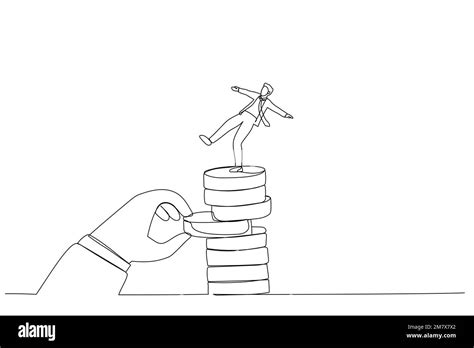 Drawing Of Giant Hand Pull Back Money From Coin Stack Causing