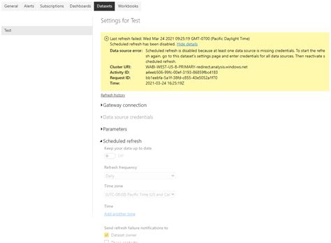 solved scheduled refresh is disabled because at least one