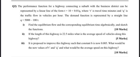 solved q2 the performance function for a highway connecting