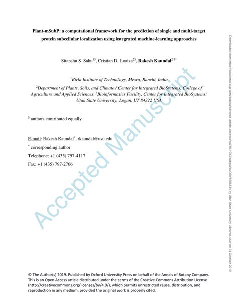 Pdf Plant Msubp A Computational Framework For The Prediction Of Single And Multi Target
