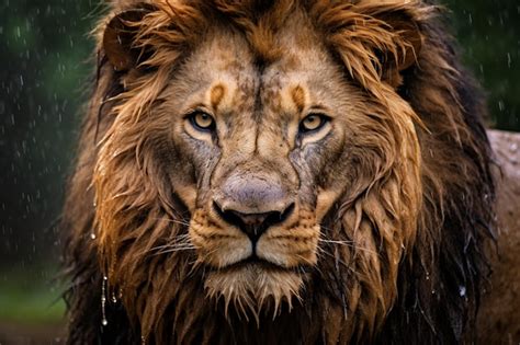 Premium Photo A Lion In The Rain Its Fur Matted And Wet
