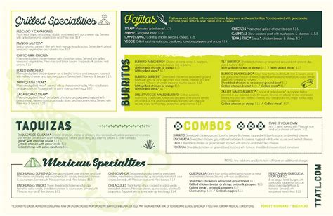 Menu At Tacos And Tequilas Mexican Grill Restaurant Atlanta