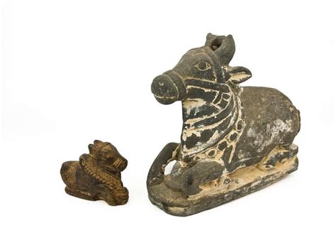 At Auction Lot Of 2 Carved Stone Cow Figure Artifacts