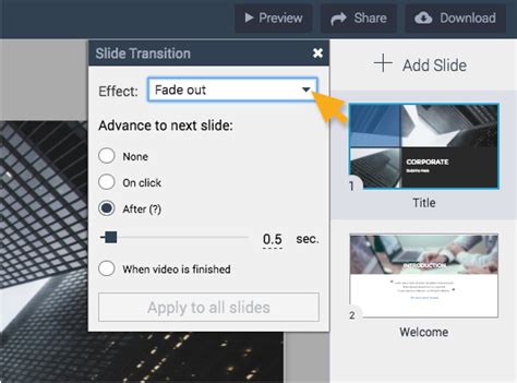 Presentation Transition Effects Dropdown N Visme