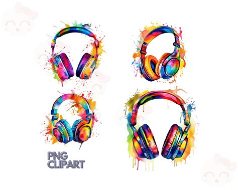 Watercolor Headphones Clipart Bundle Png Digital Download Files
