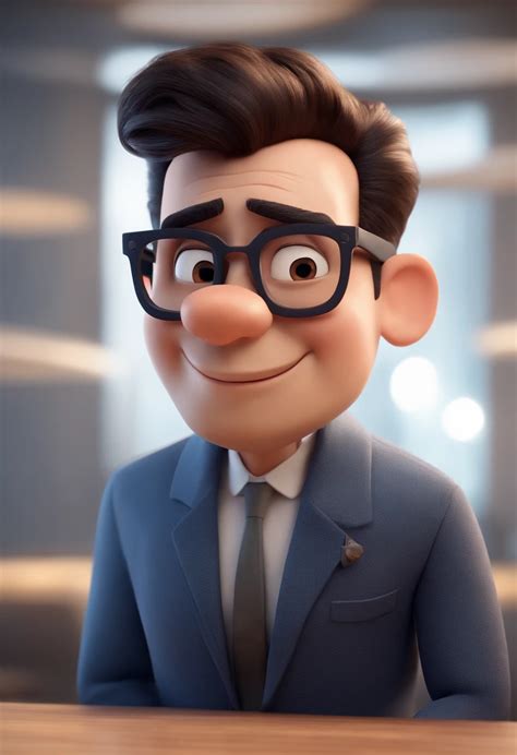 A Cartoon Man In A Suit And Glasses Sitting At A Table Seaart Ai