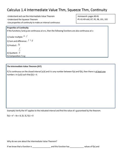 1 4 Ivt Squeeze Thm And More Continuity Pdf