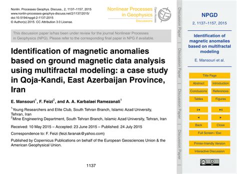 Pdf Identification Of Magnetic Anomalies Based On Ground Magnetic Data Analysis Using