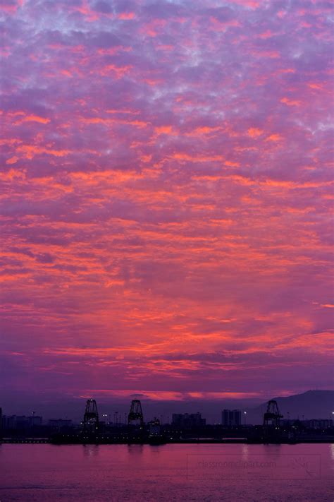 Purple Orange Sunset Along River In Myanmar Asia Classroom Clip Art