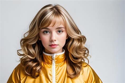 Premium Photo Portrait Of Beautiful Blonde Girl In Yellow Jacket