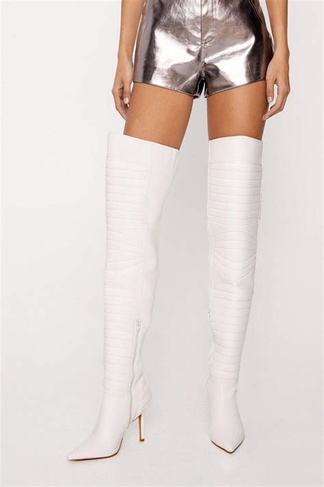 Faux Leather Padded Motocross Thigh High Boot Boohoo Uk