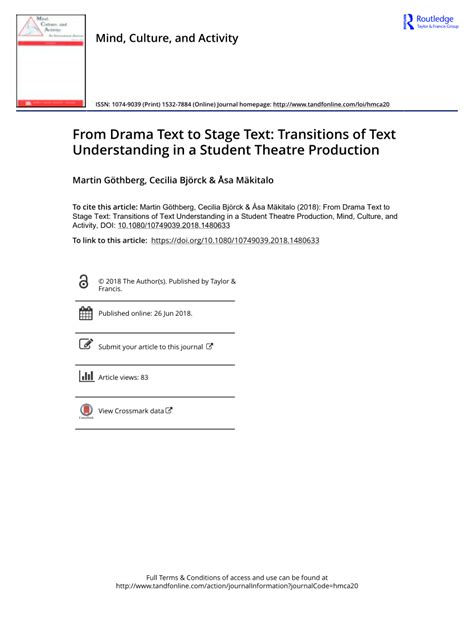 PDF From Drama Text To Stage Text Transitions Of Text Understanding In A Babe Theatre